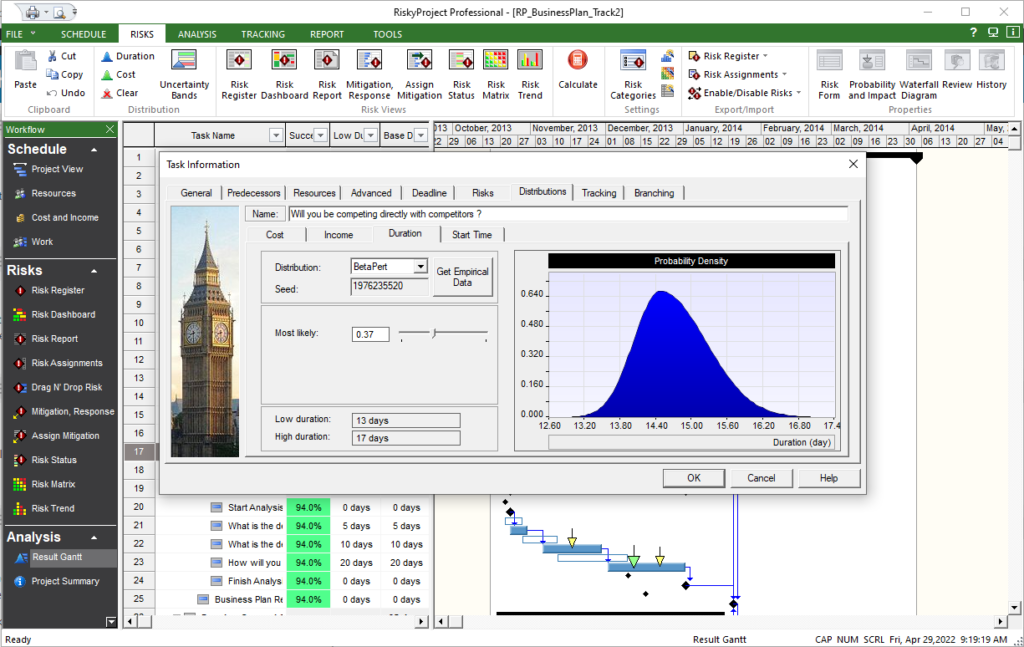 RiskyProject project risk software provides multiple statistical ...