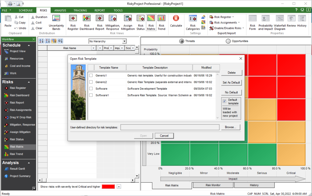 RiskyProject risk templates for risk analysis and managment