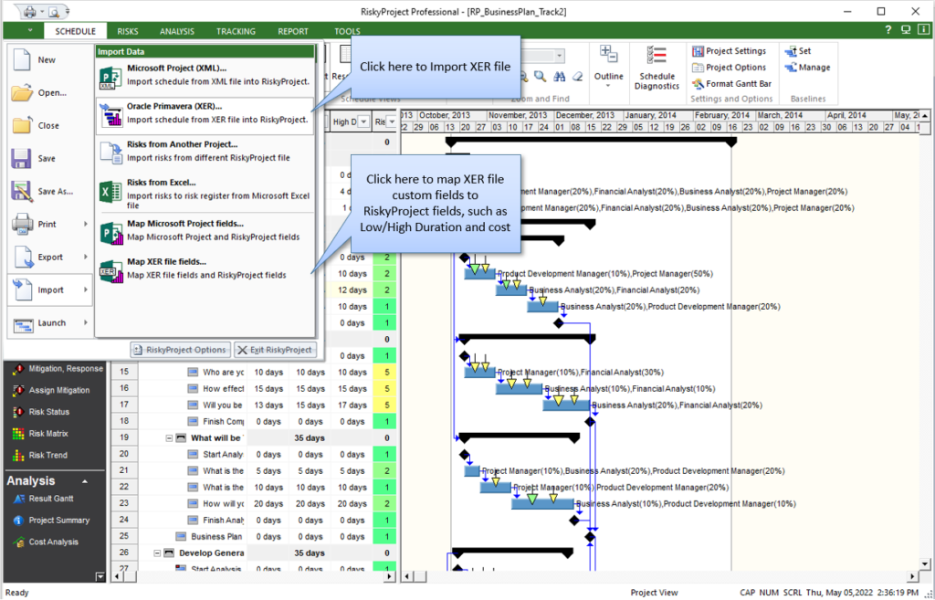 Risk analysis software integration with Oracle Primavera