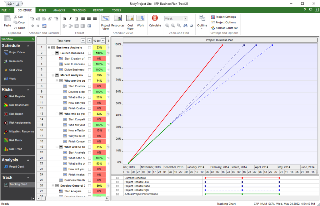 Project Performance Measurement in RiskyProject Lite