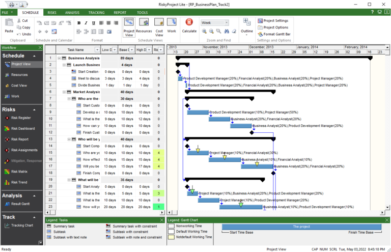 RiskyProject Lite - Schedule and Cost Risk Analysis
