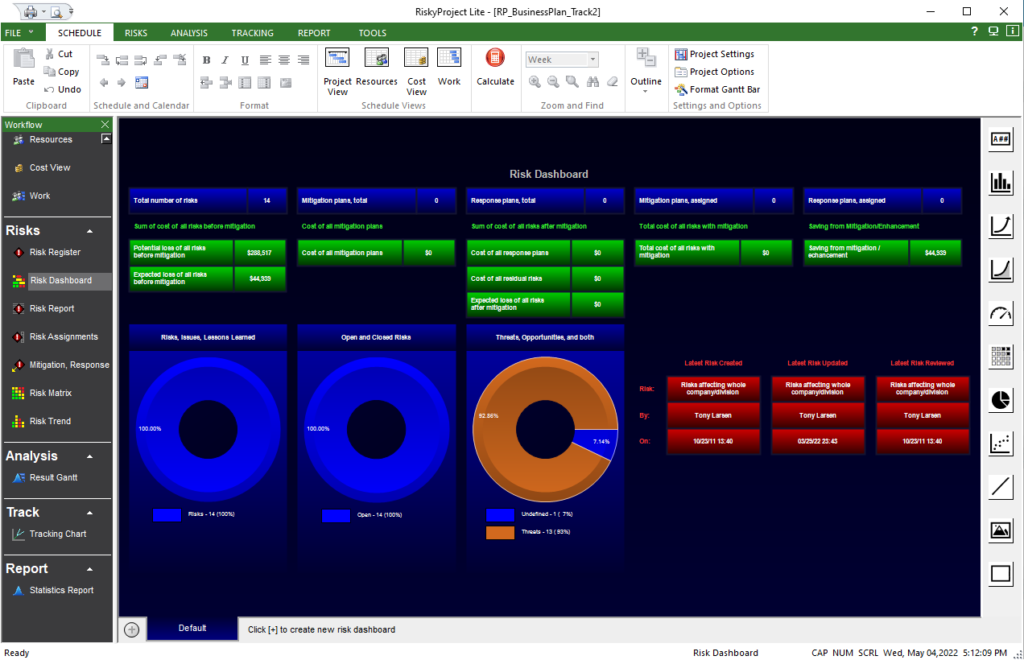 Dashboards for Project Risk Analysis